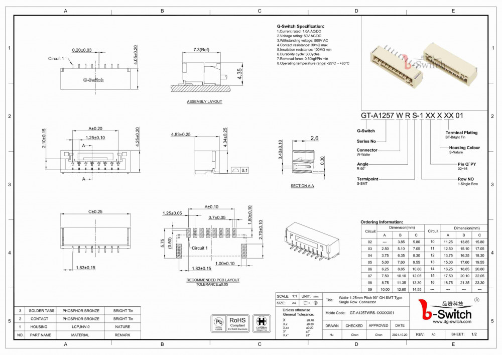 GT-A1257WRS-106SBT01 technical document page 1