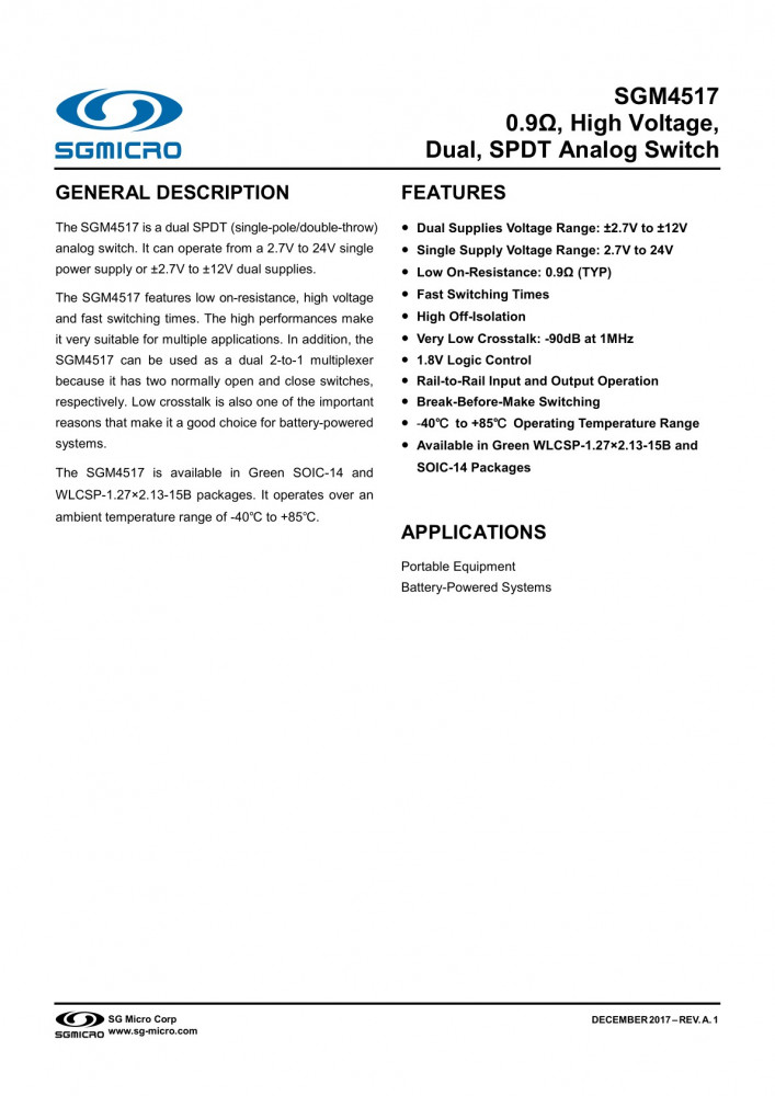 SGM4517 datasheet page 1