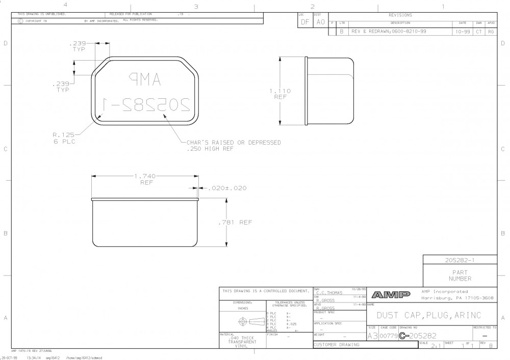 TE Connectivity 205282-1 historical AMP drawing page