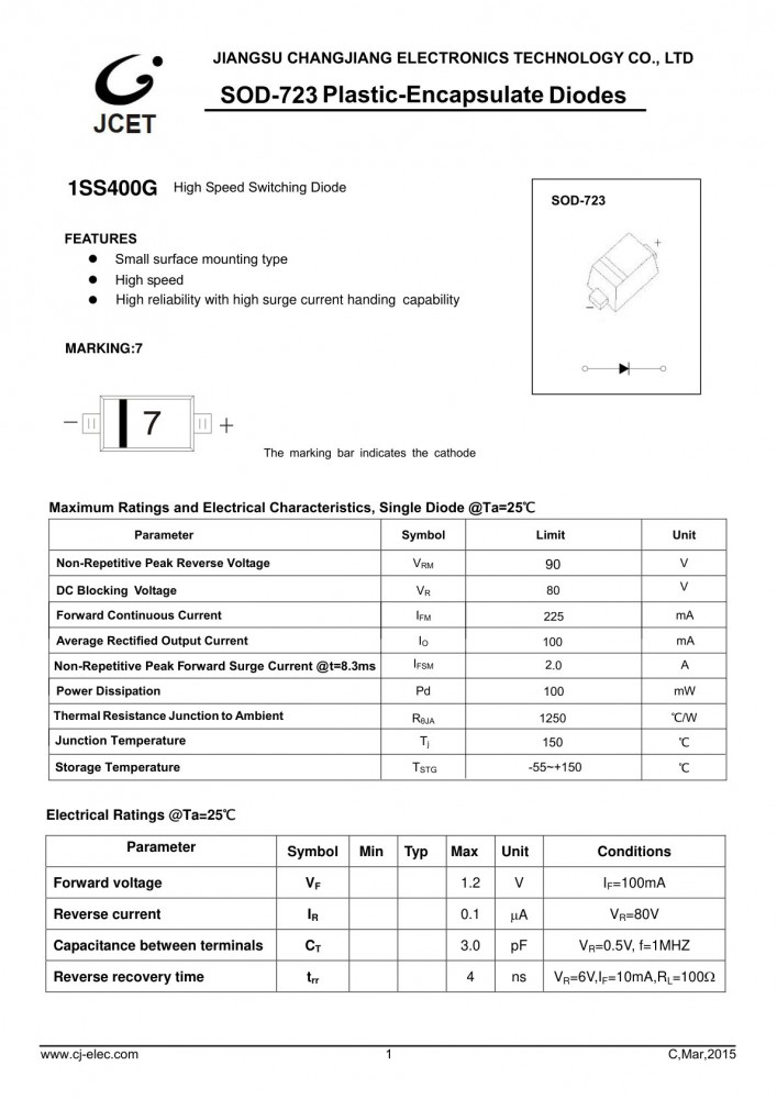 1SS400G datasheet page 1