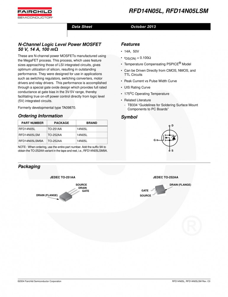 RFD14N05LSM9A datasheet page 2