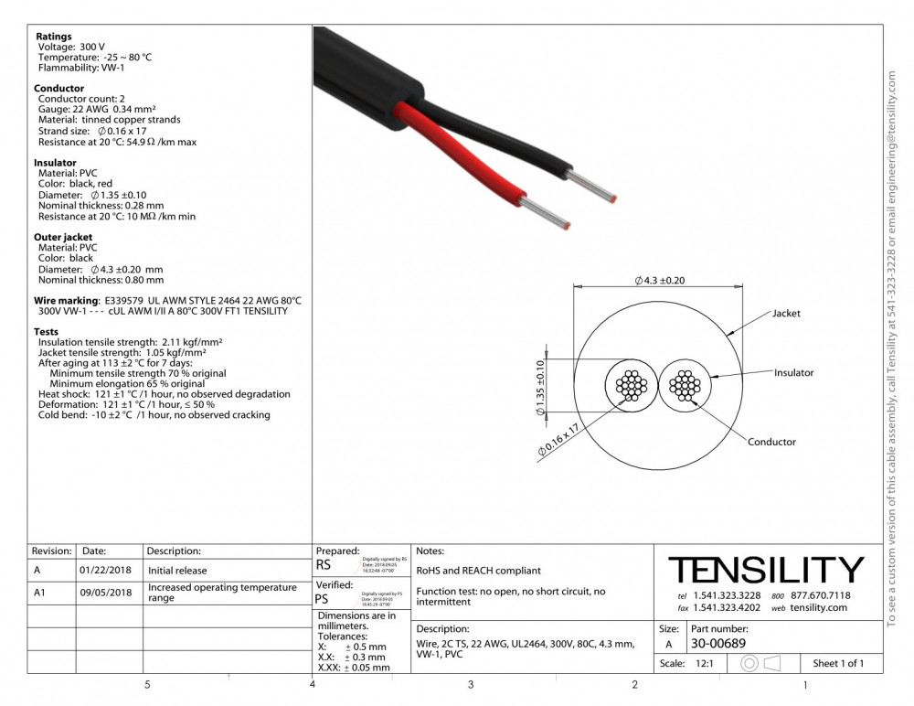 Tensility 30-00689 product drawing and specification sheet