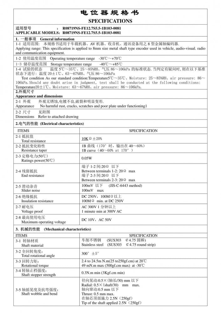 CTR R08719NS specification page 1