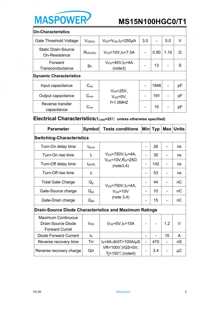 MS15N100HGT1 datasheet page 2