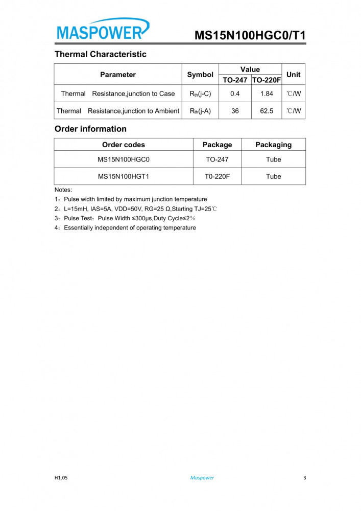 MS15N100HGT1 datasheet page 3