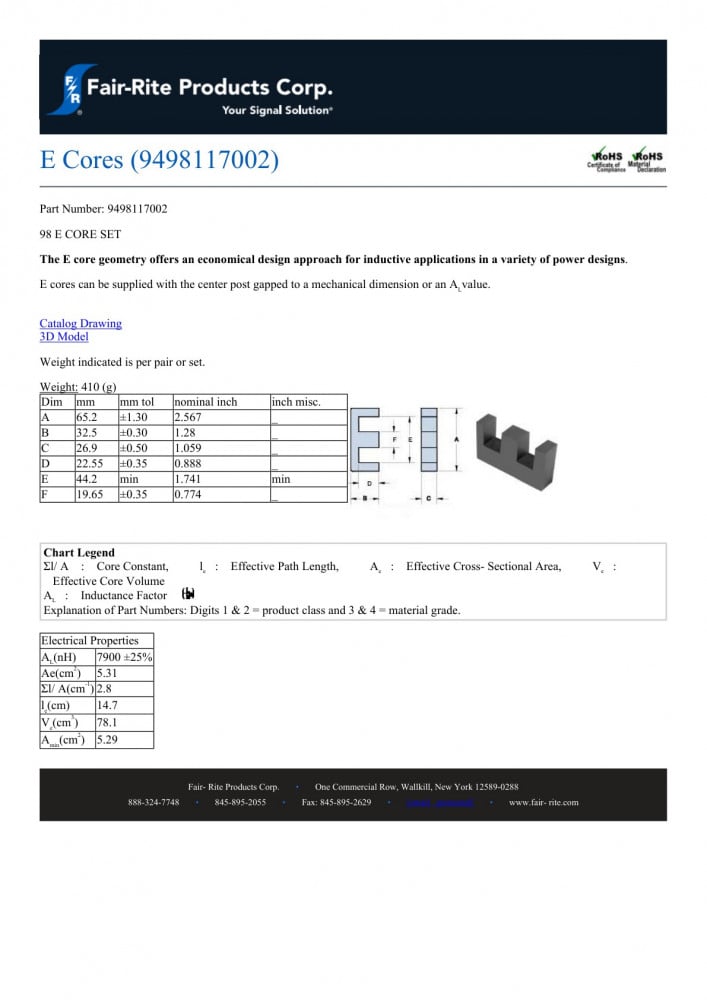 Fair-Rite 9498117002 technical document preview
