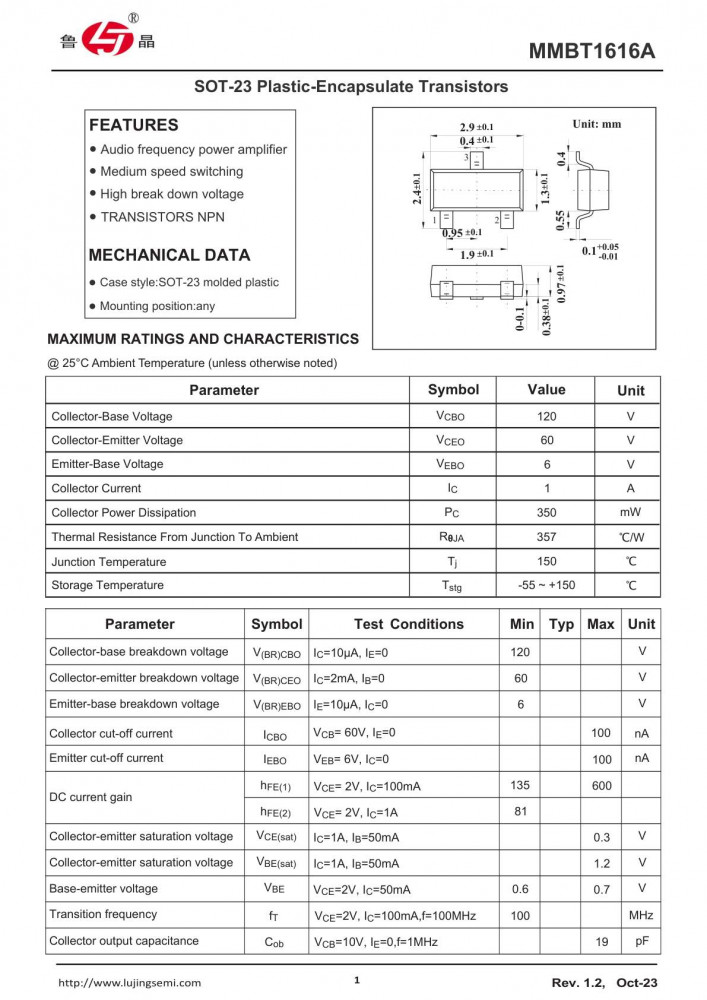 MMBT1616A technical document page 1