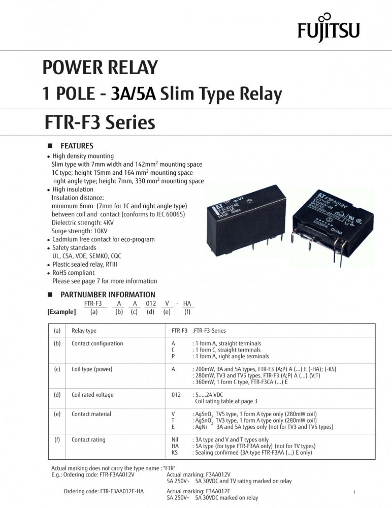 FTR-F3 datasheet page 1