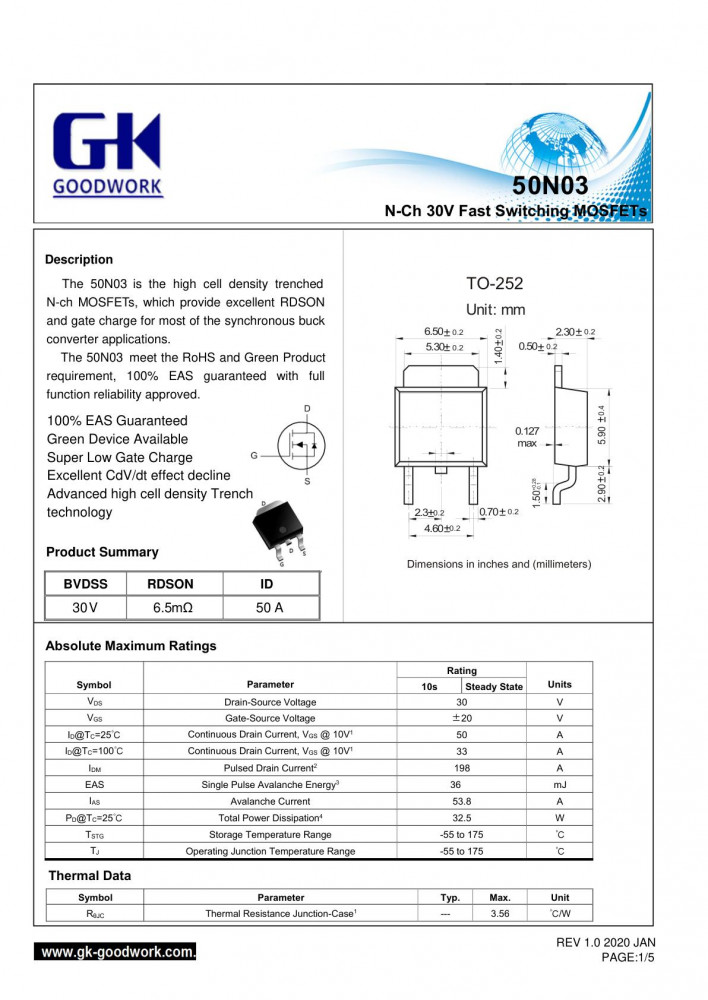 GOODWORK 50N03 datasheet page 1