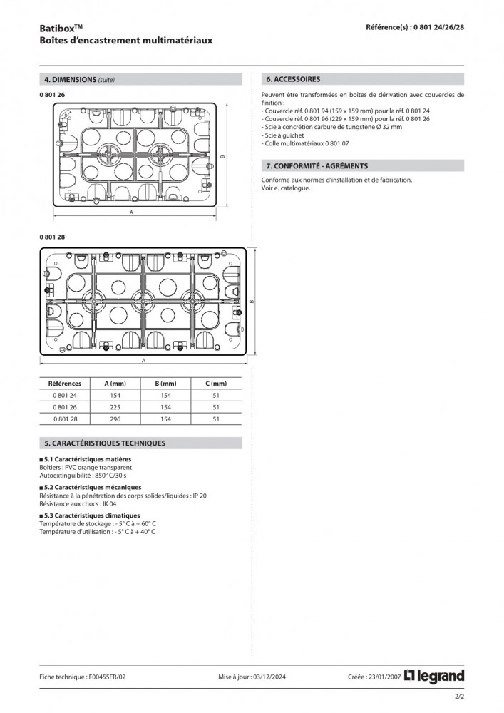 Legrand Batibox technical document, page 2
