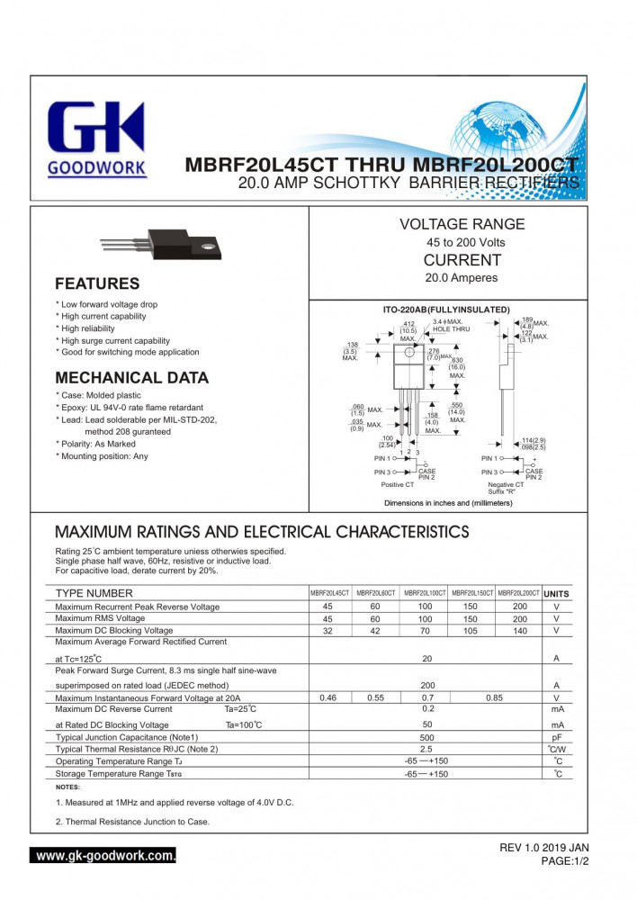 GOODWORK MBRF20L150CT datasheet page 1