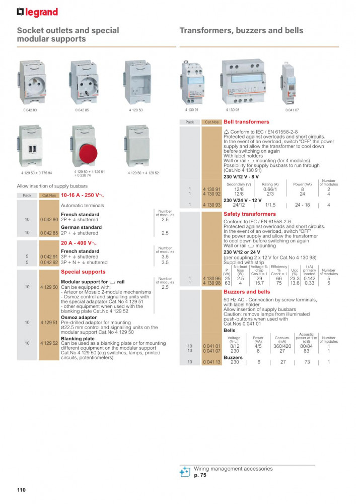 Legrand catalogue page image for modular electrical products