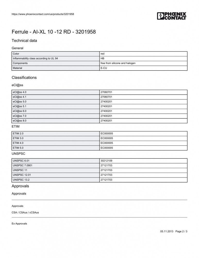 Phoenix Contact 3201958 technical specifications
