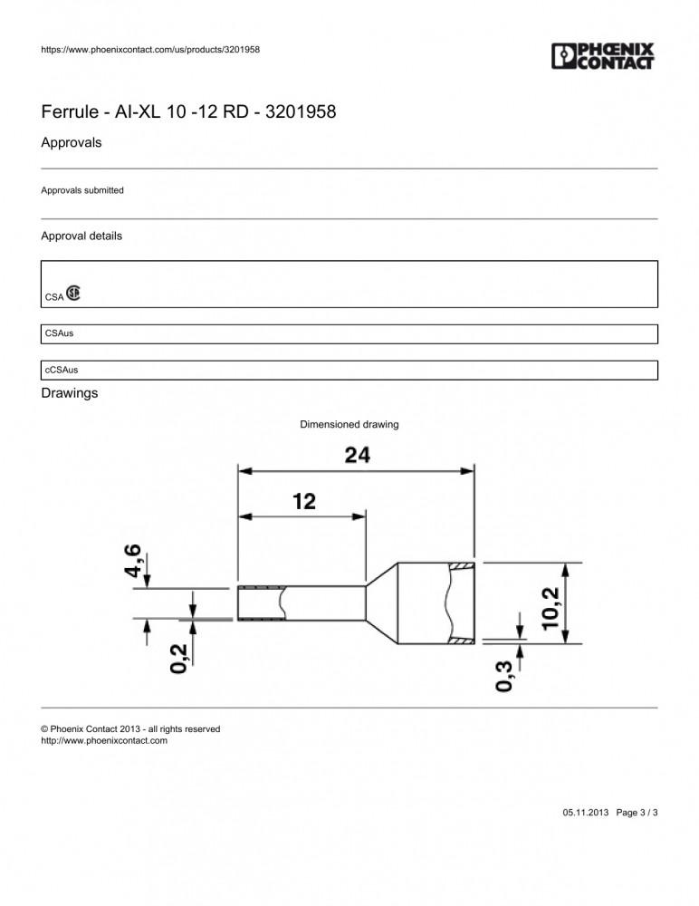 Phoenix Contact 3201958 dimensional drawing and approvals