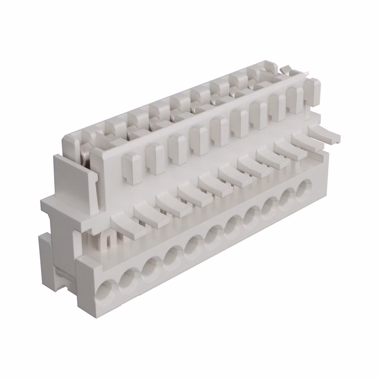 Appli-Mate RAST 2.5 IDT Housing, 2.50mm Pitch, with Side Latches, Female, 7 Circuits, Position Keys A & H Removed, Polarizing Rib Between 1/2 and 5/6