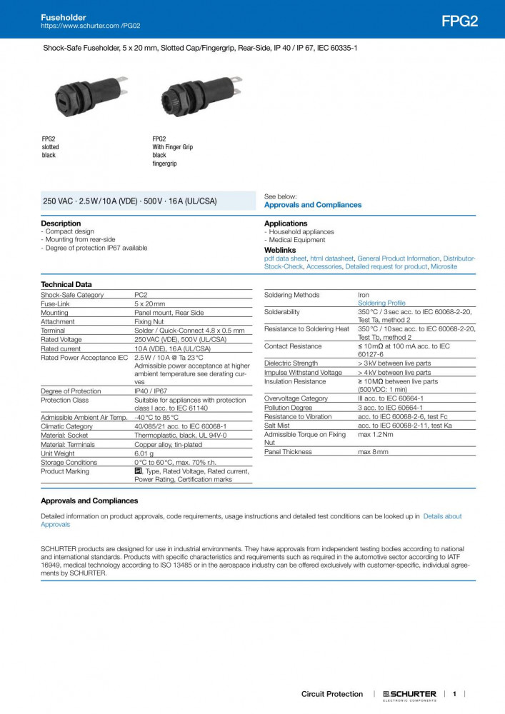 SCHURTER 3101.0025 datasheet page 1