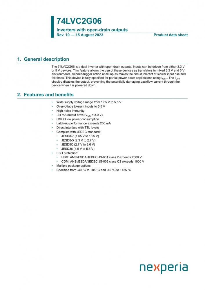 74LVC2G06GW,125 datasheet page 1