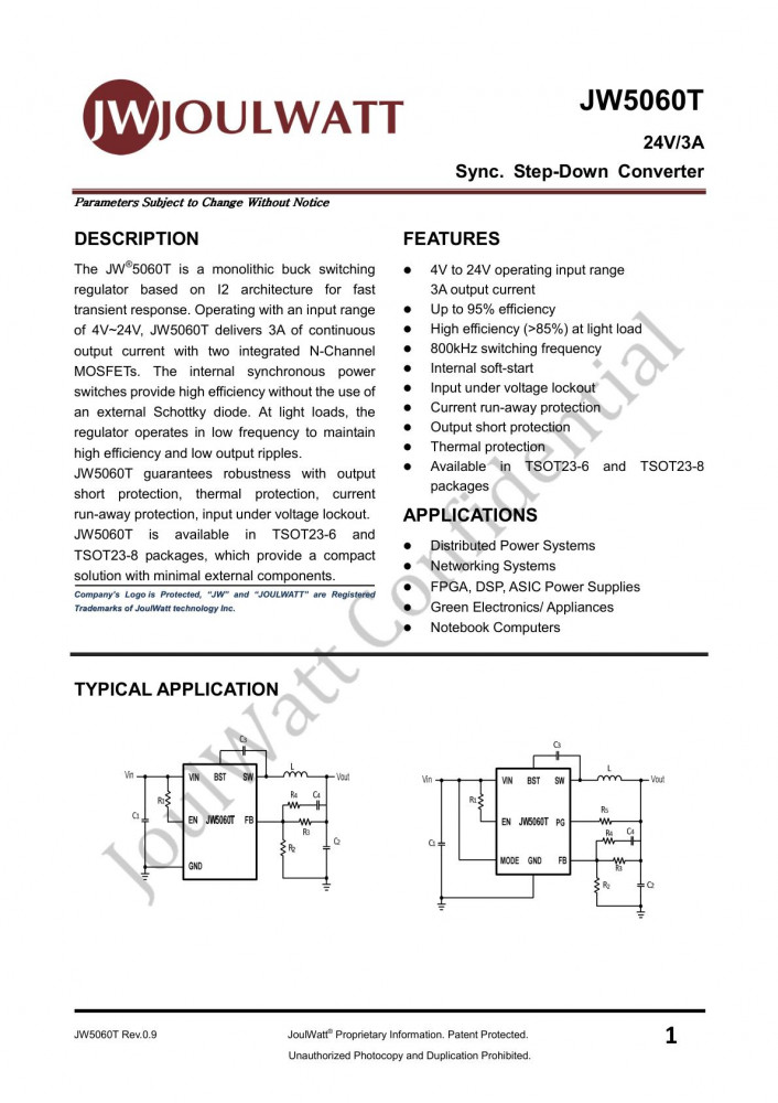 JW5060T datasheet page 1