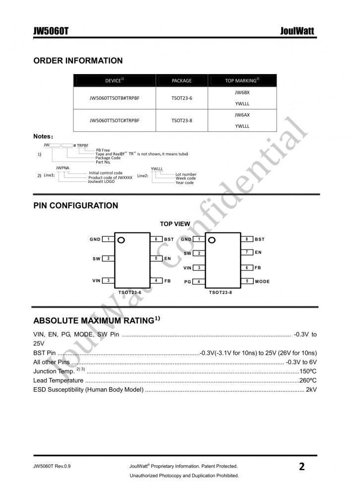 JW5060T datasheet page 2