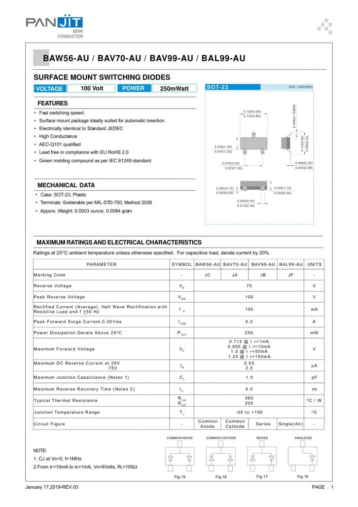 BAV99-AU datasheet page 1