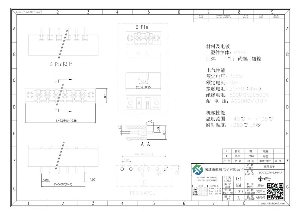 Hong Cheng HC-JXDZVM-5.08-4P technical drawing