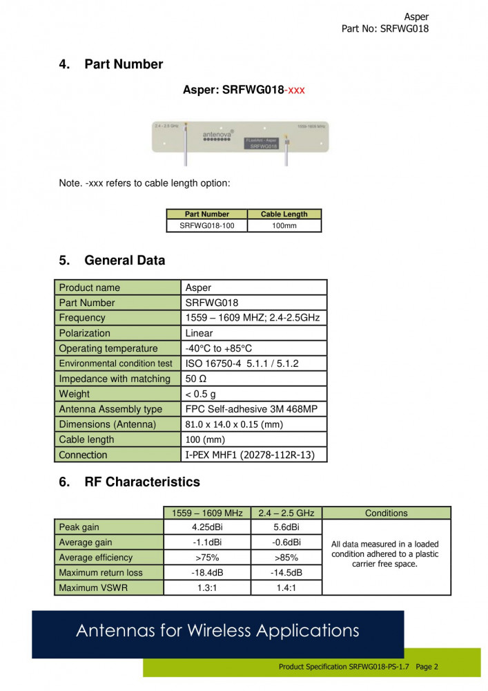 Antenova SRFWG018 technical document page 2
