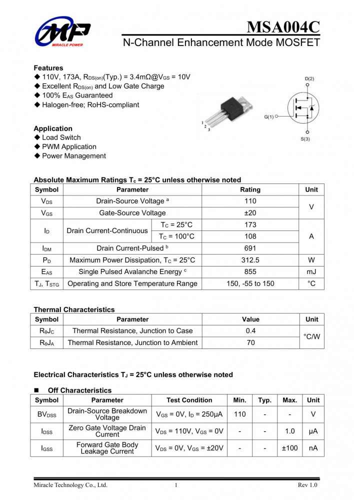 MSA004C datasheet page 1