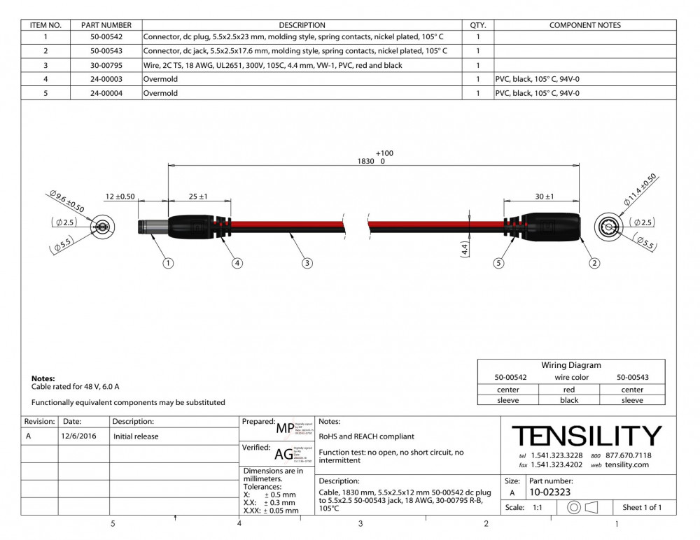 Tensility International 10-02323 cable assembly drawing