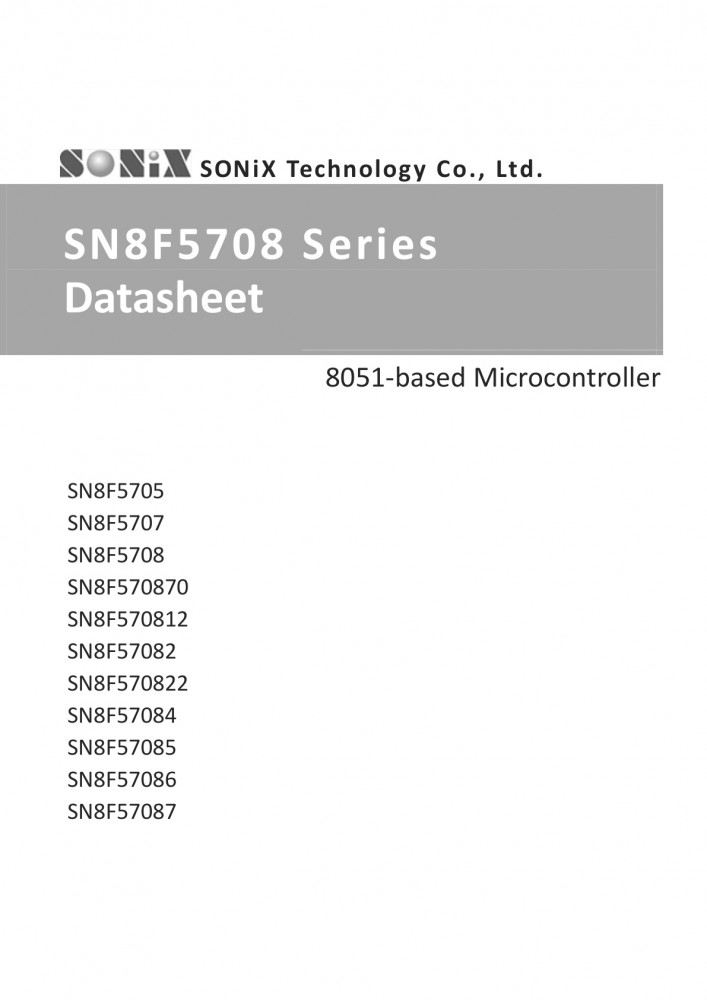 SN8F5708 datasheet page 1