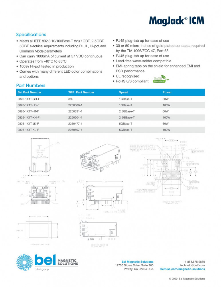Bel Fuse MagJack 2250504-1 technical document page 2