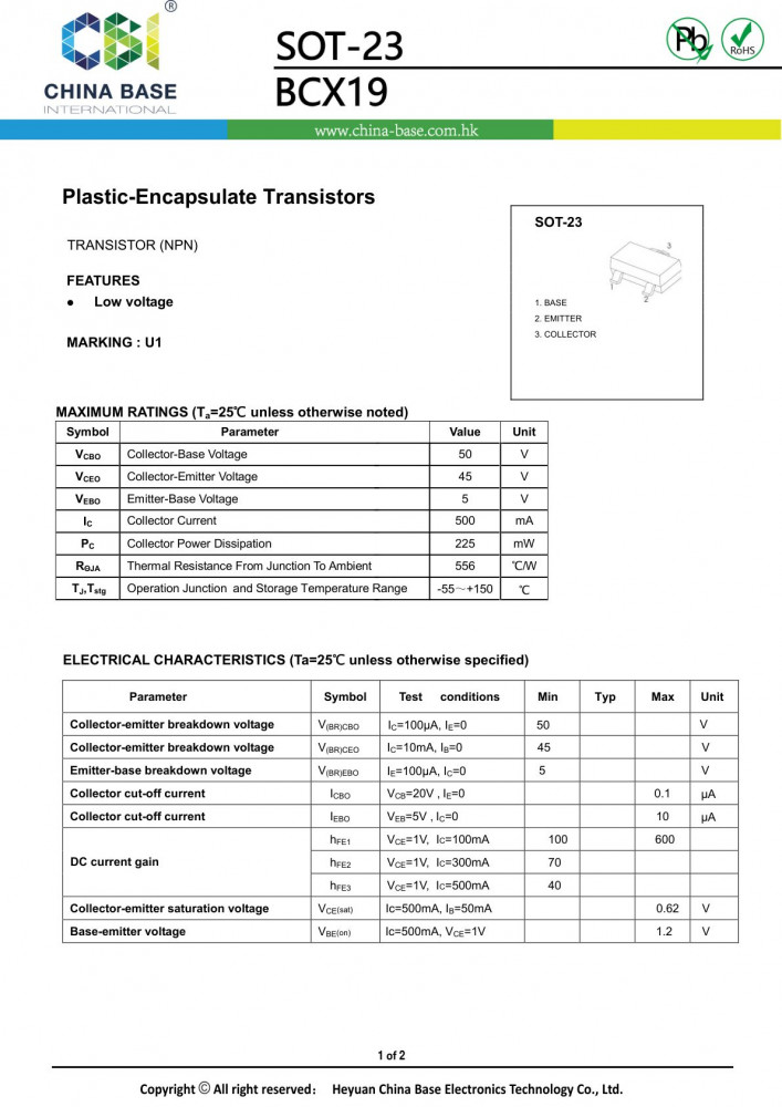 CBI BCX19 datasheet page 1