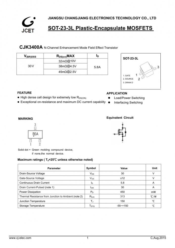 CJK3400A datasheet page 1