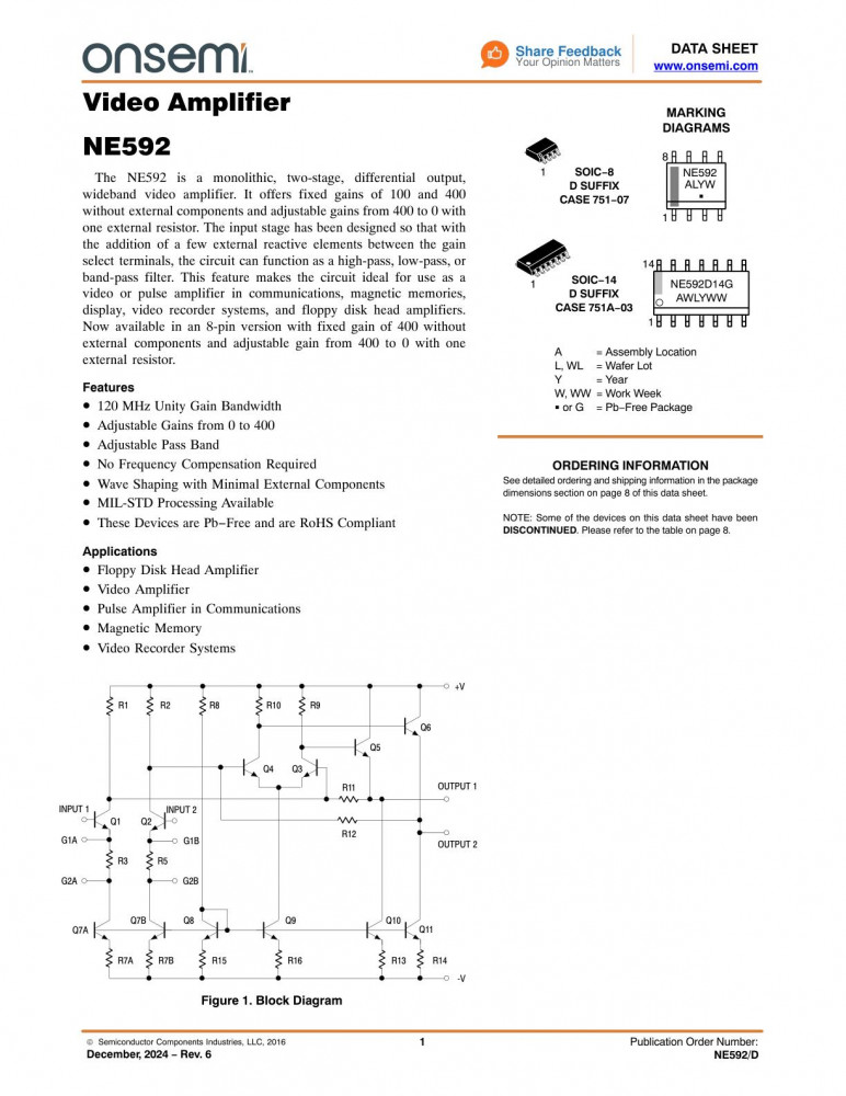 NE592 datasheet page 1