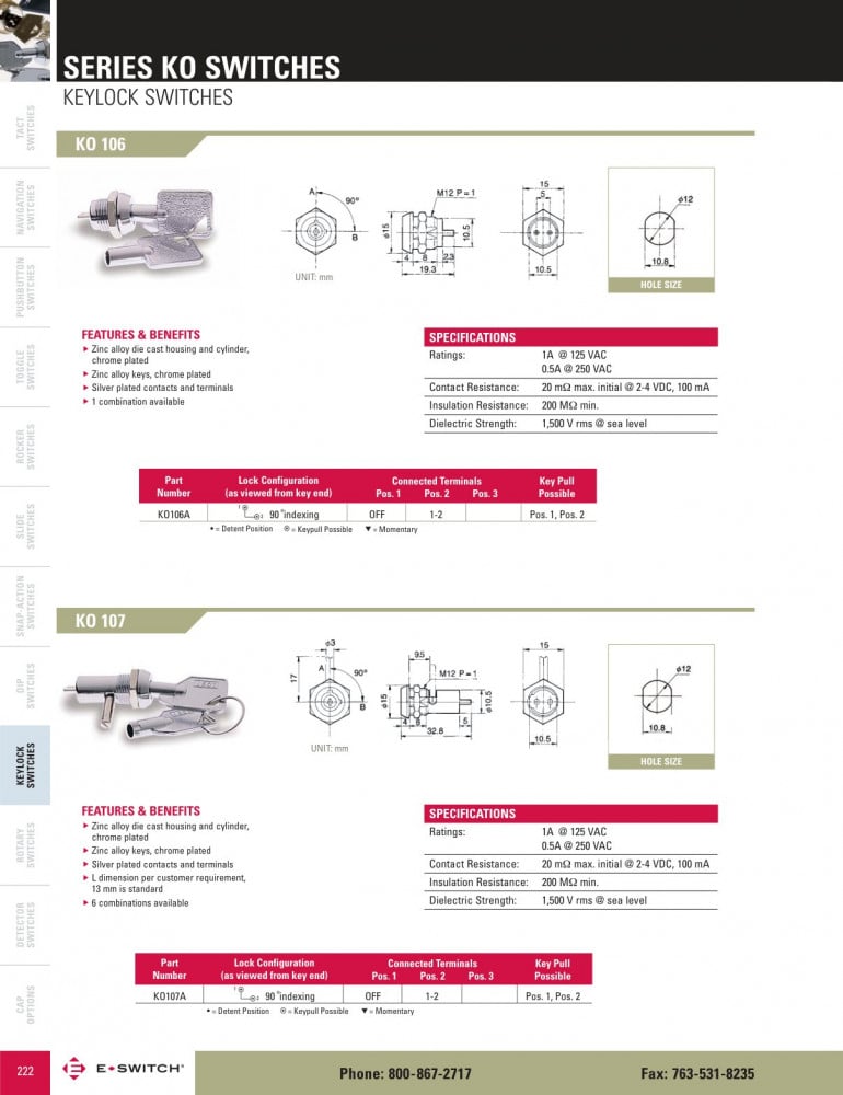 E-Switch KO Series datasheet page 3