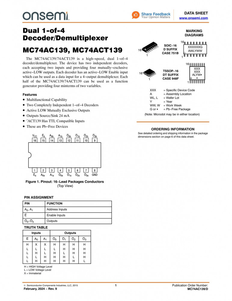 MC74AC139 datasheet page 1