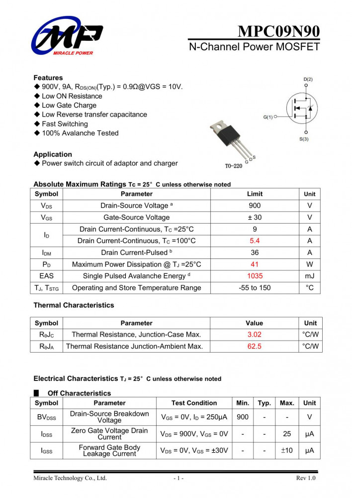MPC09N90 datasheet page 1