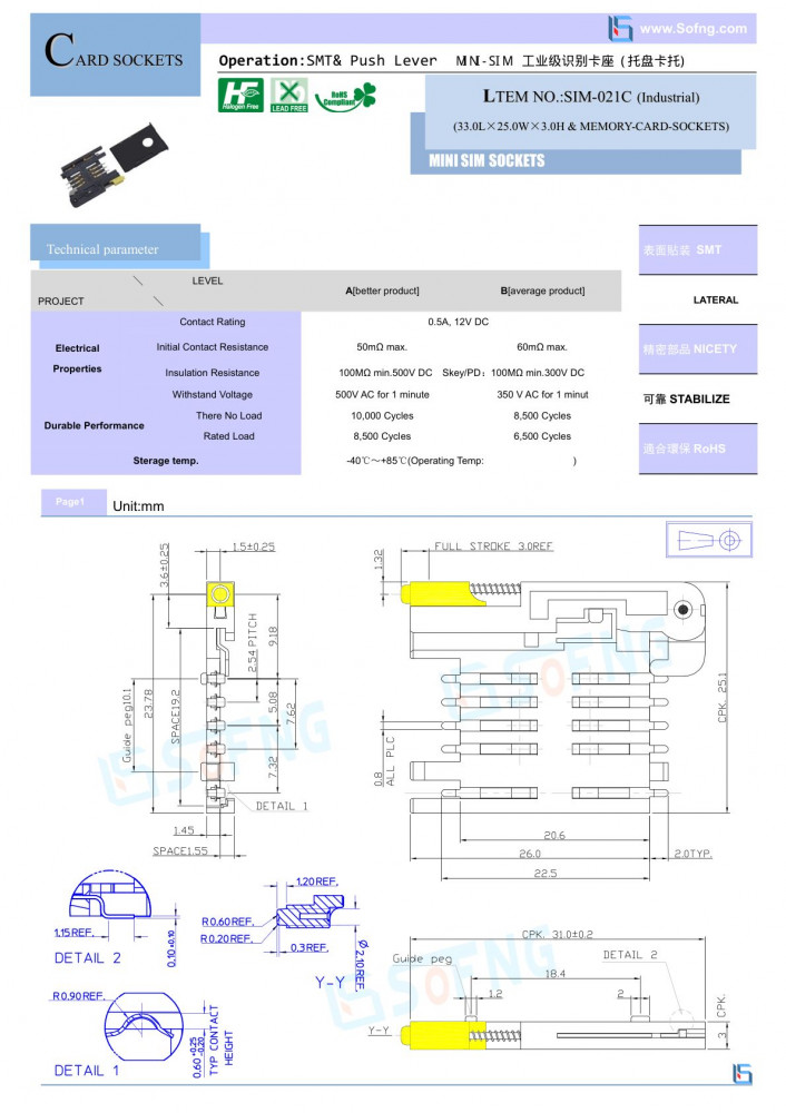 SOFNG SIM-021C technical document page 1