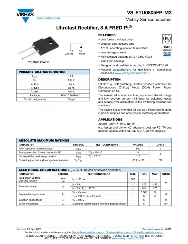 VS-ETU0805FP-M3 datasheet page 1