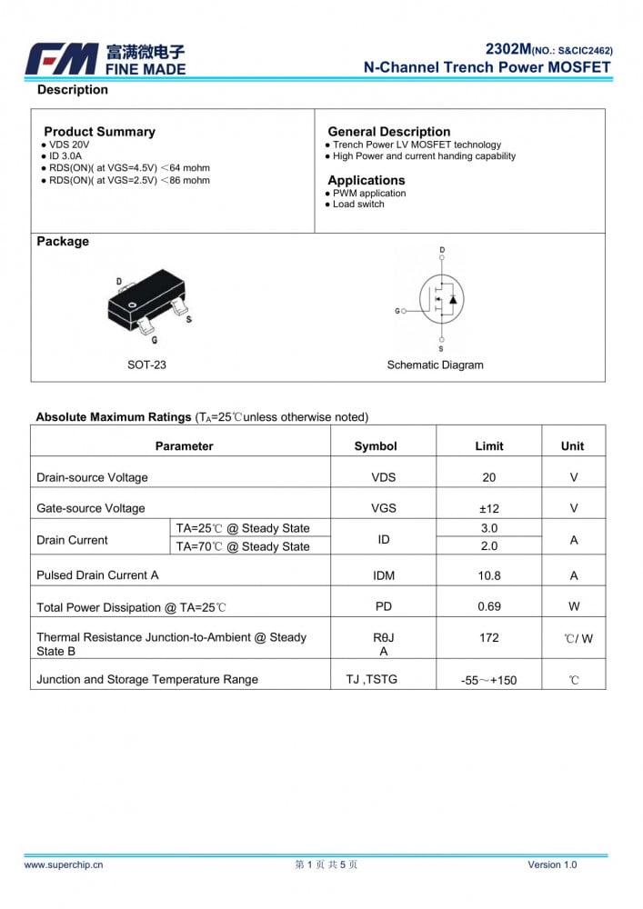 FM 2302M datasheet page 1