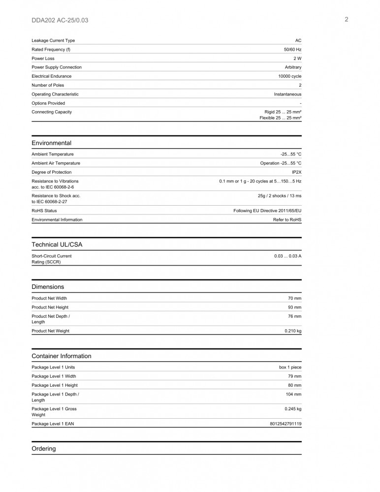 ABB DDA202 AC-25/0.03 technical document page 2