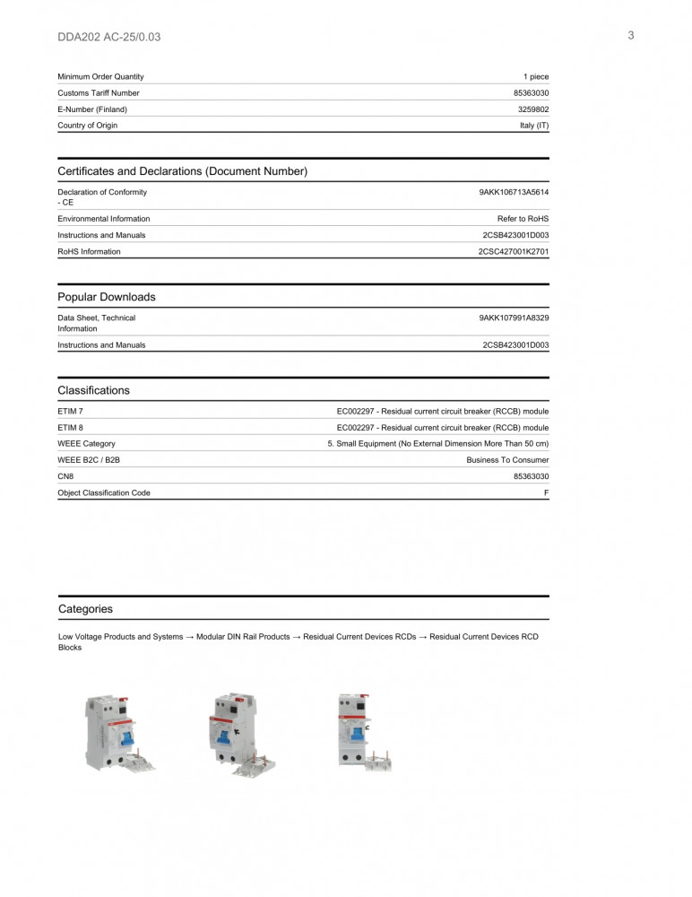 ABB DDA202 AC-25/0.03 technical document page 3
