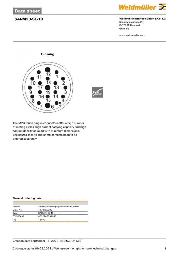 WEIDMULLER 1170120000 technical document page 1