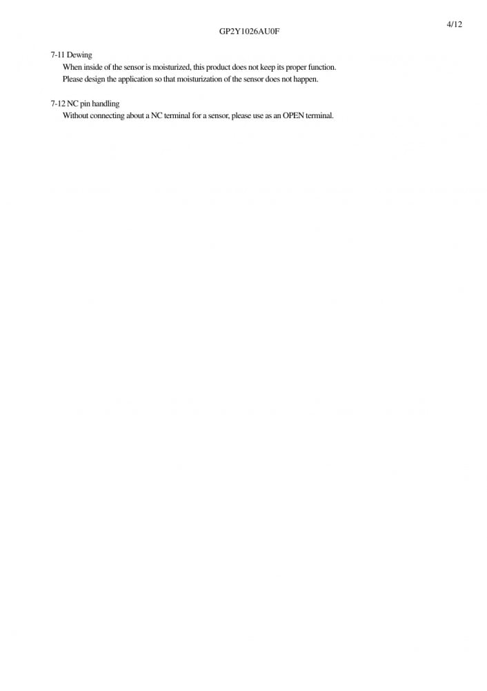 GP2Y1026AU0F datasheet page 4