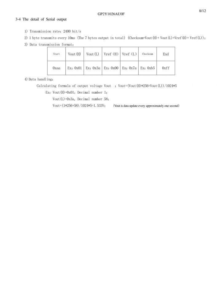 GP2Y1026AU0F datasheet page 8