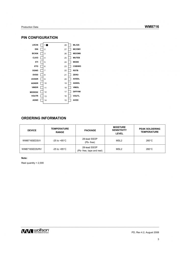 WM8716 datasheet page 3
