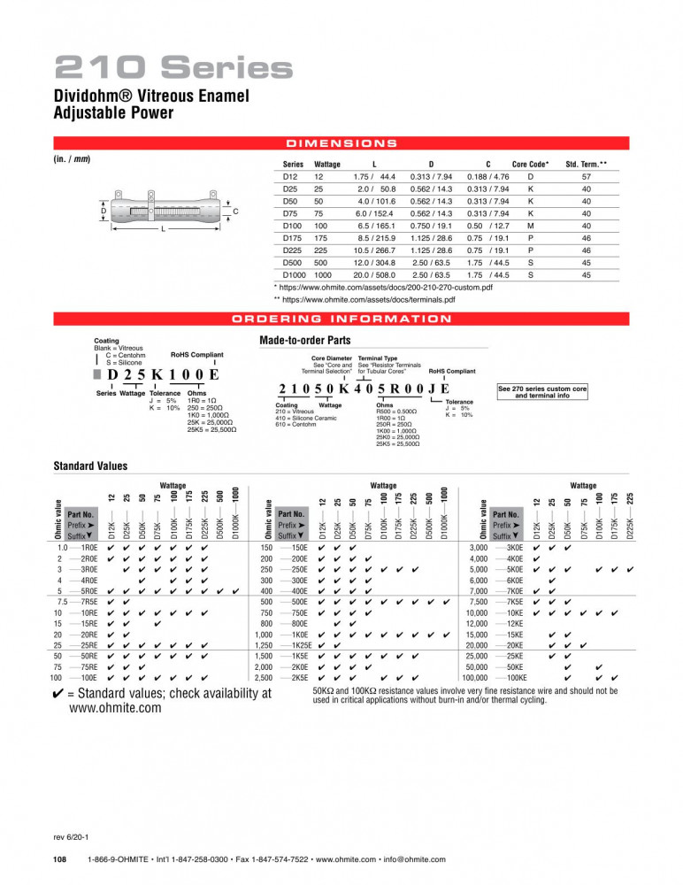 Ohmite 210 Series technical document page 2