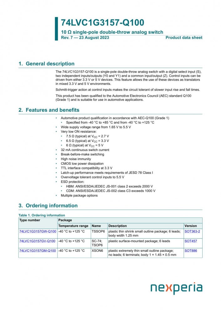 74LVC1G3157GM-Q10X datasheet page 1
