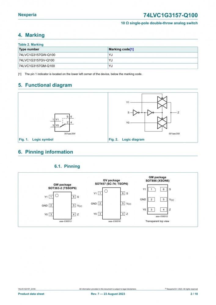 74LVC1G3157GM-Q10X datasheet page 2