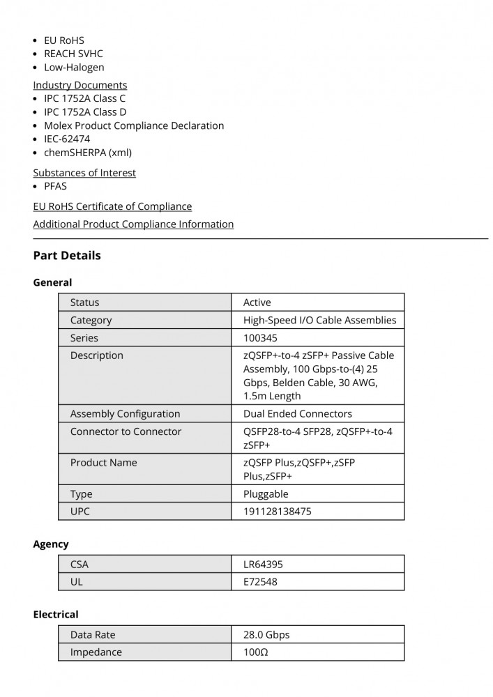 MOLEX 100345 Series product specification preview, page 2