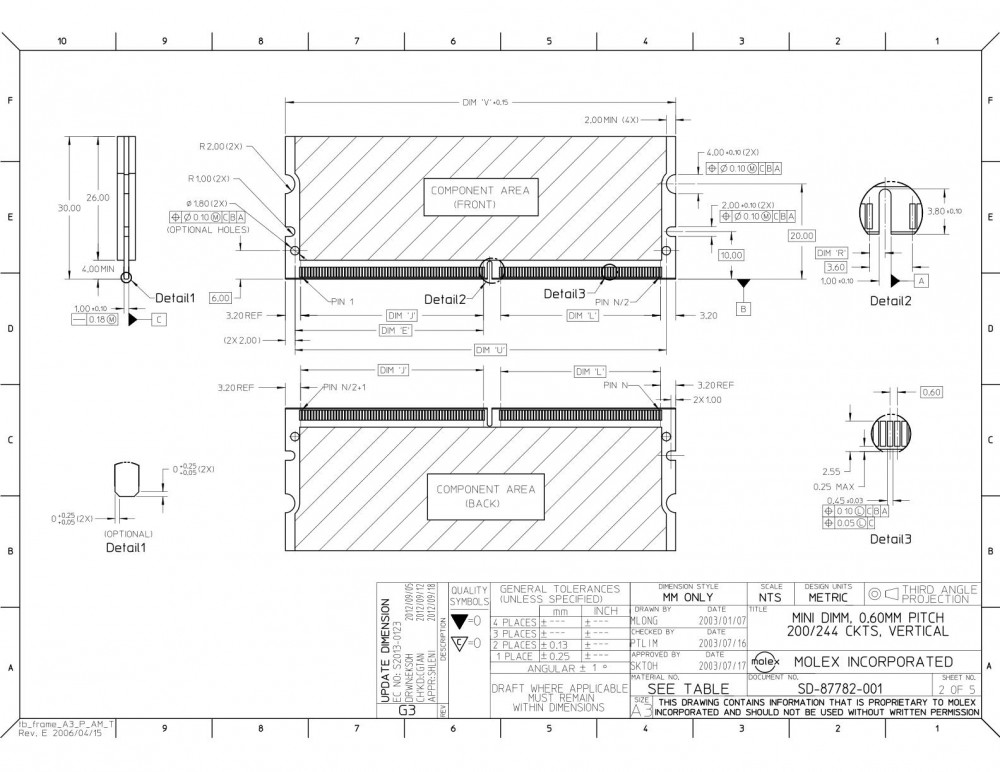 Mini DIMM socket technical drawing, page 2